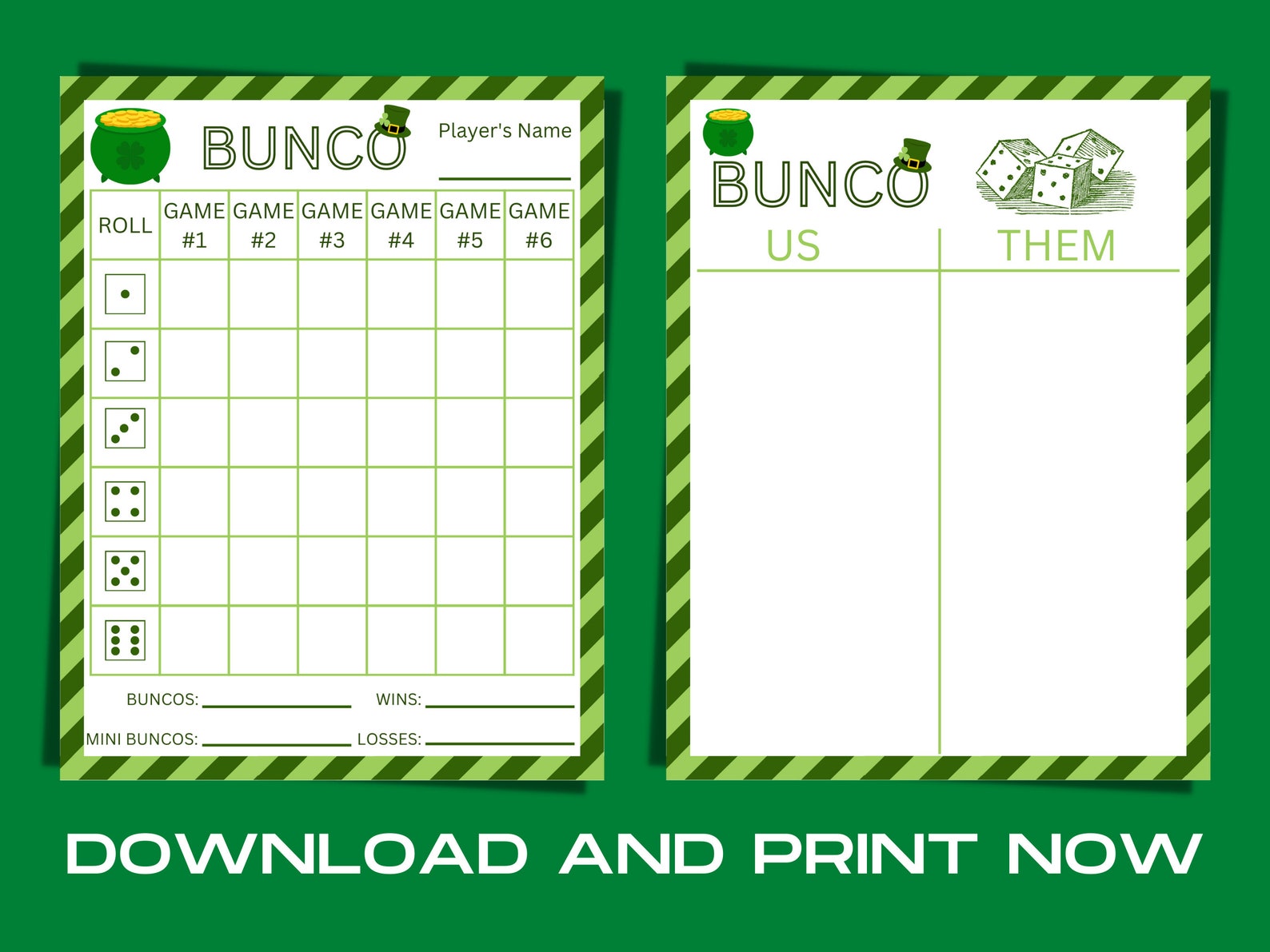 March Bunco Score Sheets, St Patricks Day Bunco Score Cards, Bunco ...