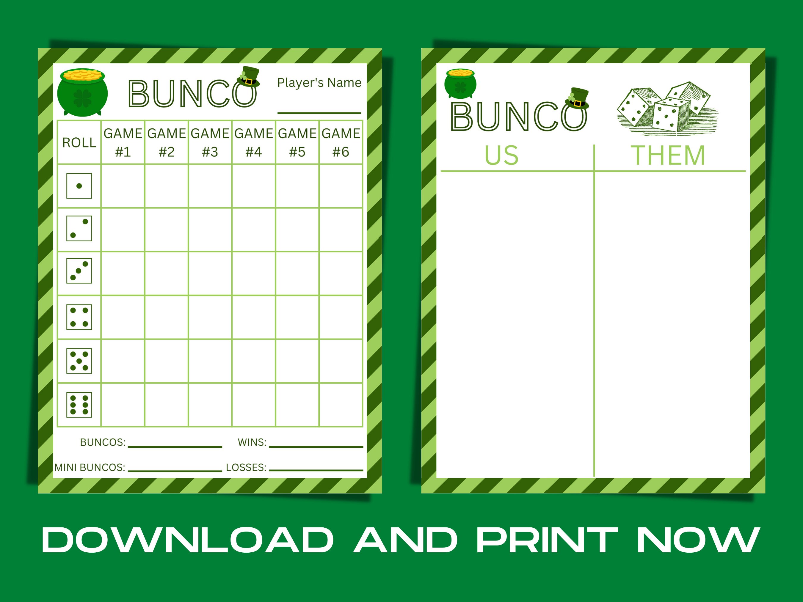 March Bunco Score Sheets, St Patricks Day Bunco Score Cards, Bunco ...