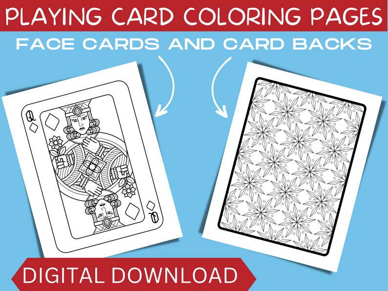 Playing Card Themed Coloring Pages Card Back Coloring Book - Etsy