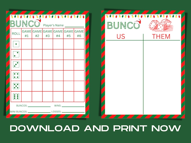 Holiday Bunco Score Sheets, Christmas Bunco Score Cards, Bunco Tally ...