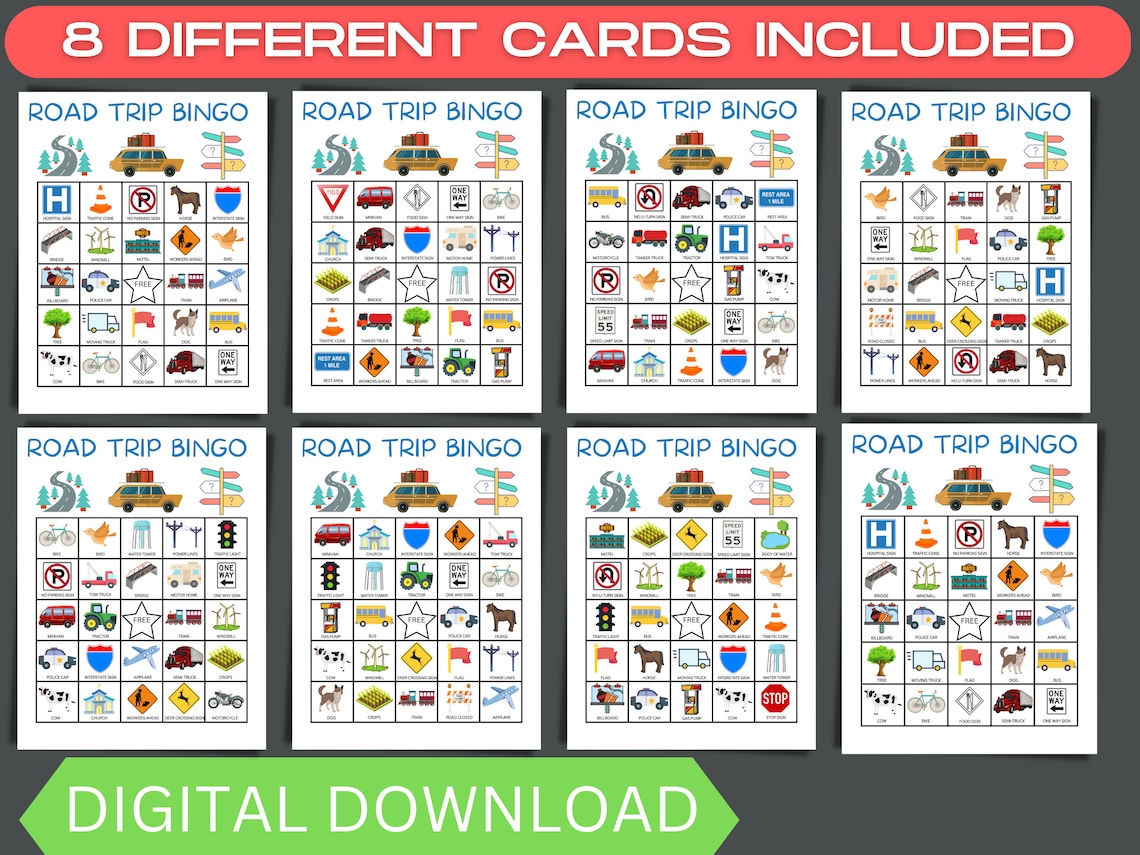 Road Trip Bingo, Car Bingo, Road Trip Activity, Road Trip Games, Car ...