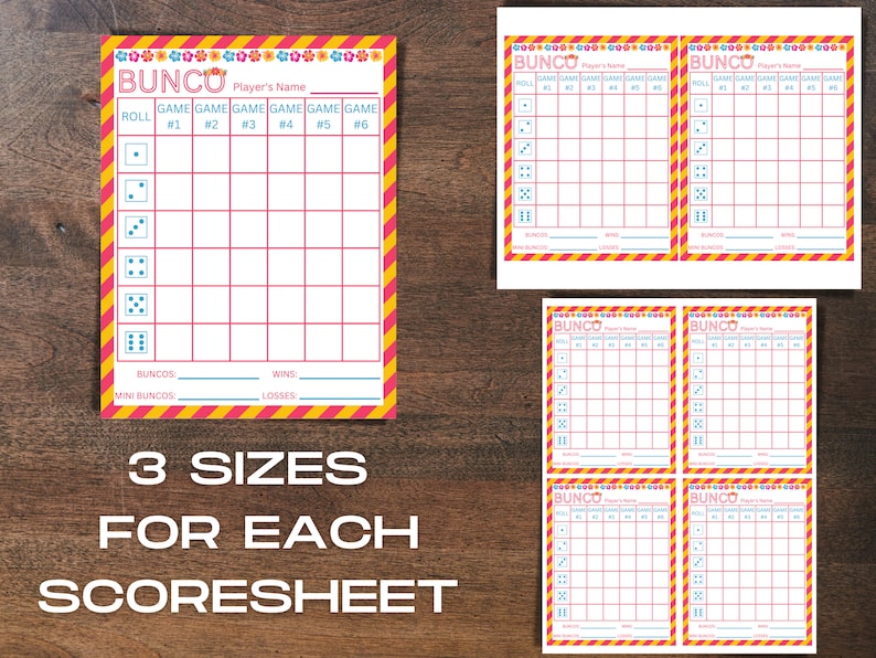 Themed Bunco Score Sheets, Bunco Score Cards, Bunco Tally Sheets, Bunco ...