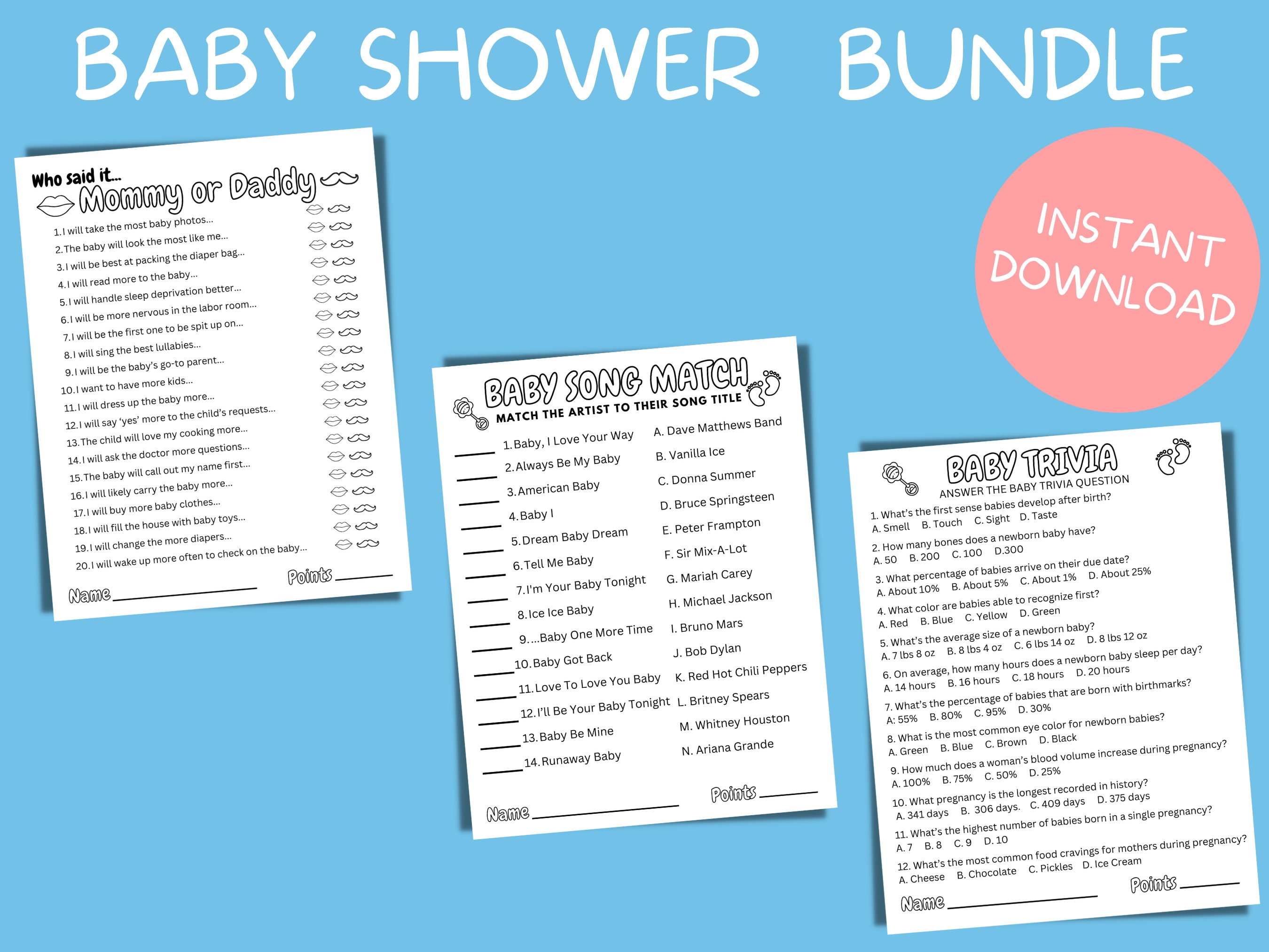 Baby Shower Games Bundle, Baby Shower Activities, Baby Shower Bingo ...