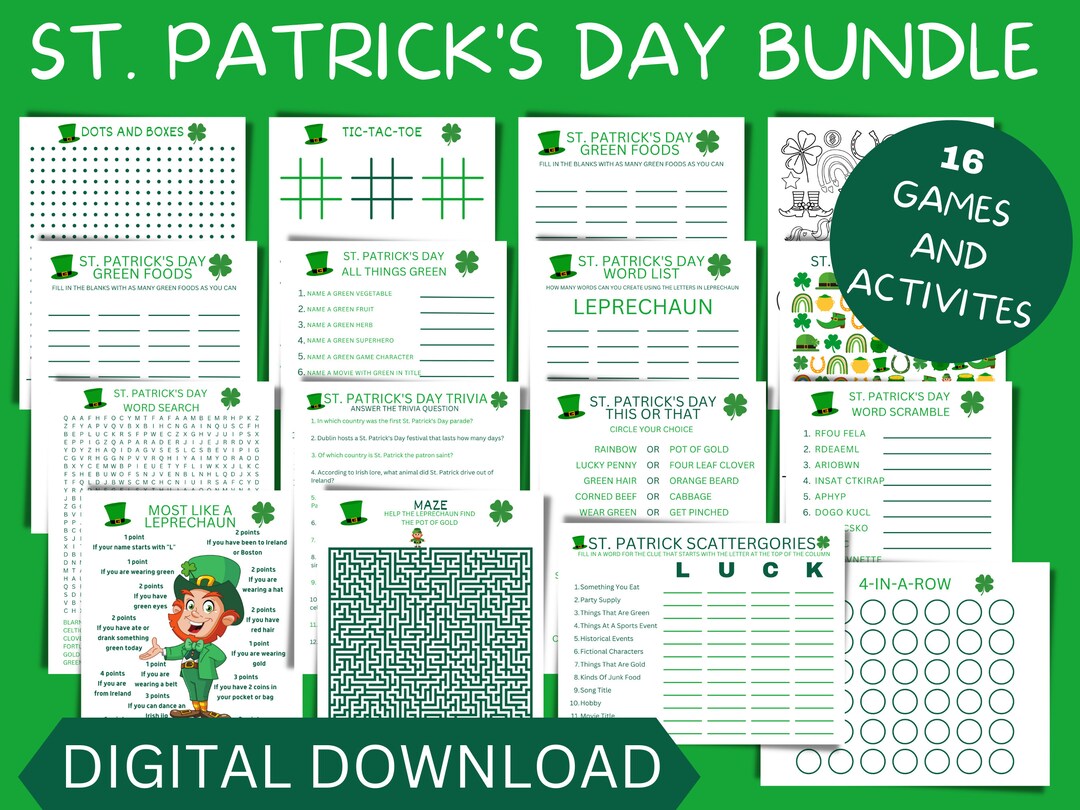 St Patricks Day Game Bundle, St Patricks Trivia, St Patricks Party ...