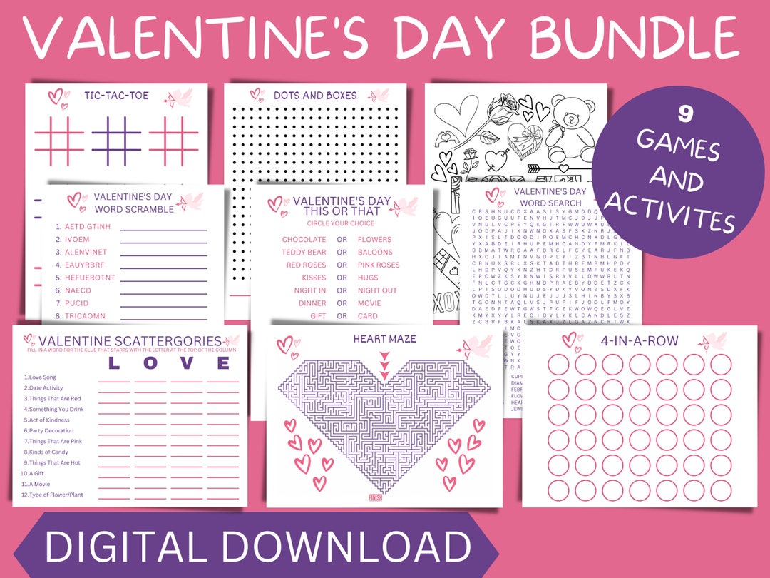 Valentines Day Game Bundle, Valentines Printable Games, Classroom ...