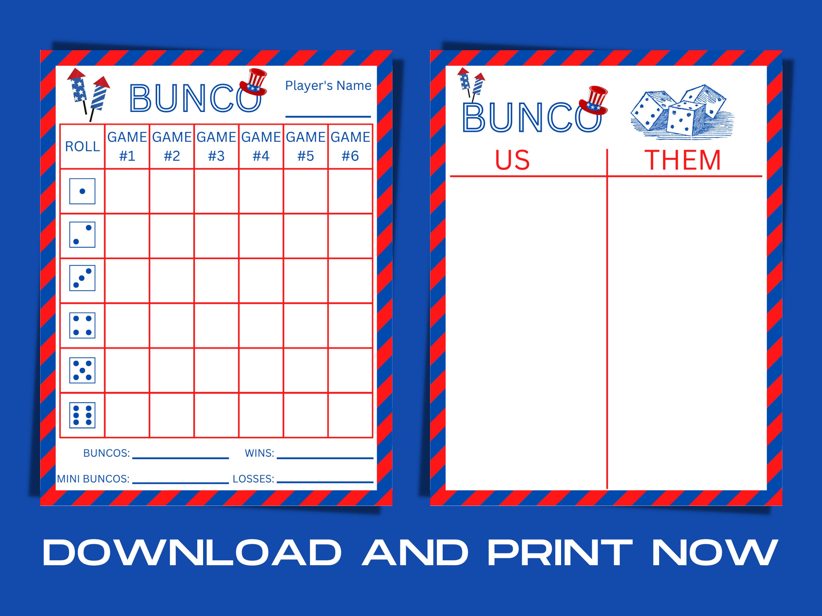 Red White Blue Bunco Score Sheets, Forth of July Bunco Score Cards ...
