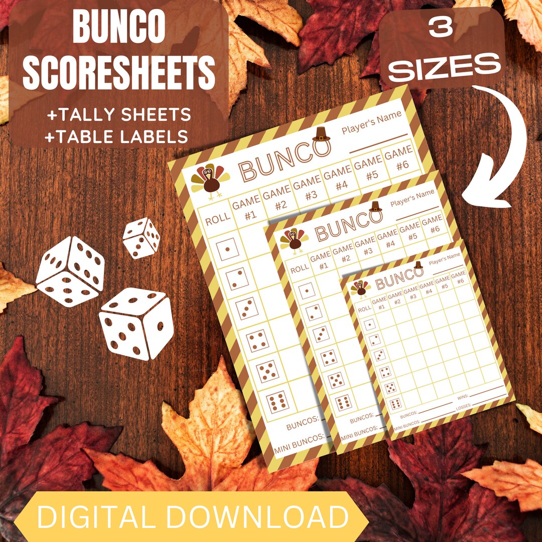 Thanksgiving Bunco Score Sheets, Thanksgiving Bunco Score Cards, Bunco ...