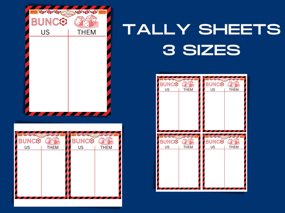 Casino Night Themed Bunco Scoresheets, Vegas Themed Bunco Score Cards ...