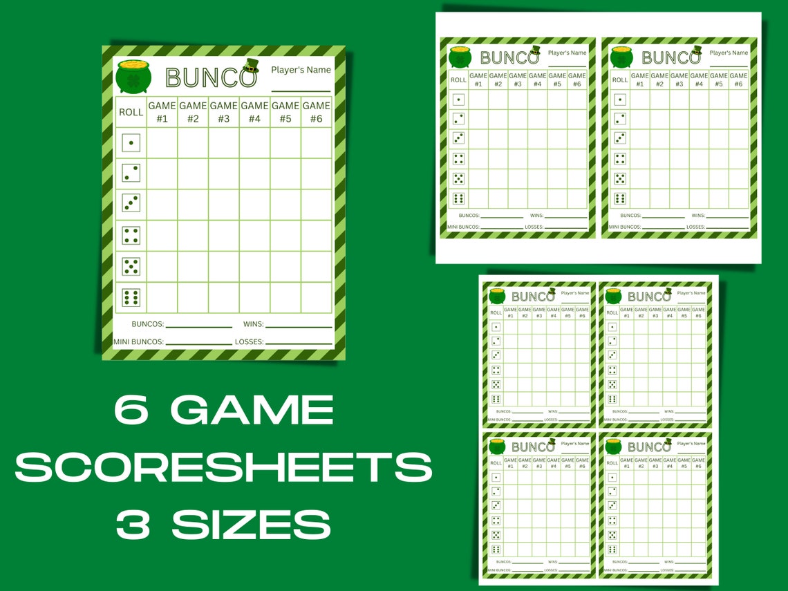 March Bunco Score Sheets, St Patricks Day Bunco Score Cards, Bunco ...