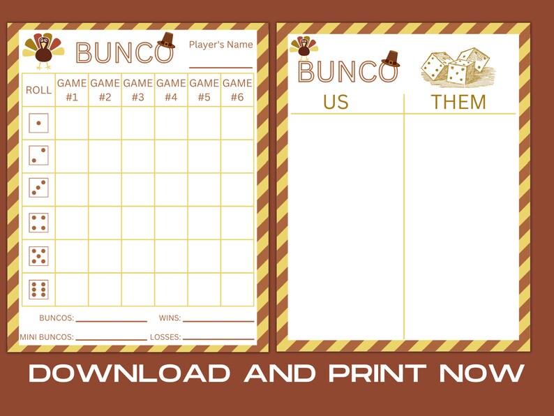 Thanksgiving Bunco Score Sheets, Thanksgiving Bunco Score Cards, Bunco ...