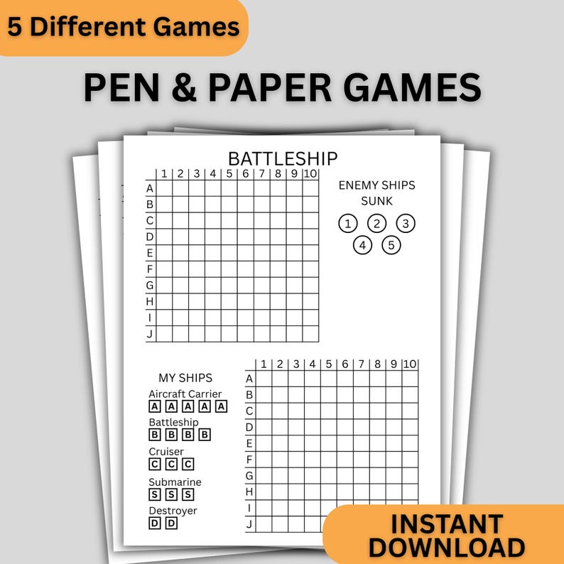 Printable Pen and Paper Games – 5 Game Bundle | Tic Tac Toe, Hangman ...