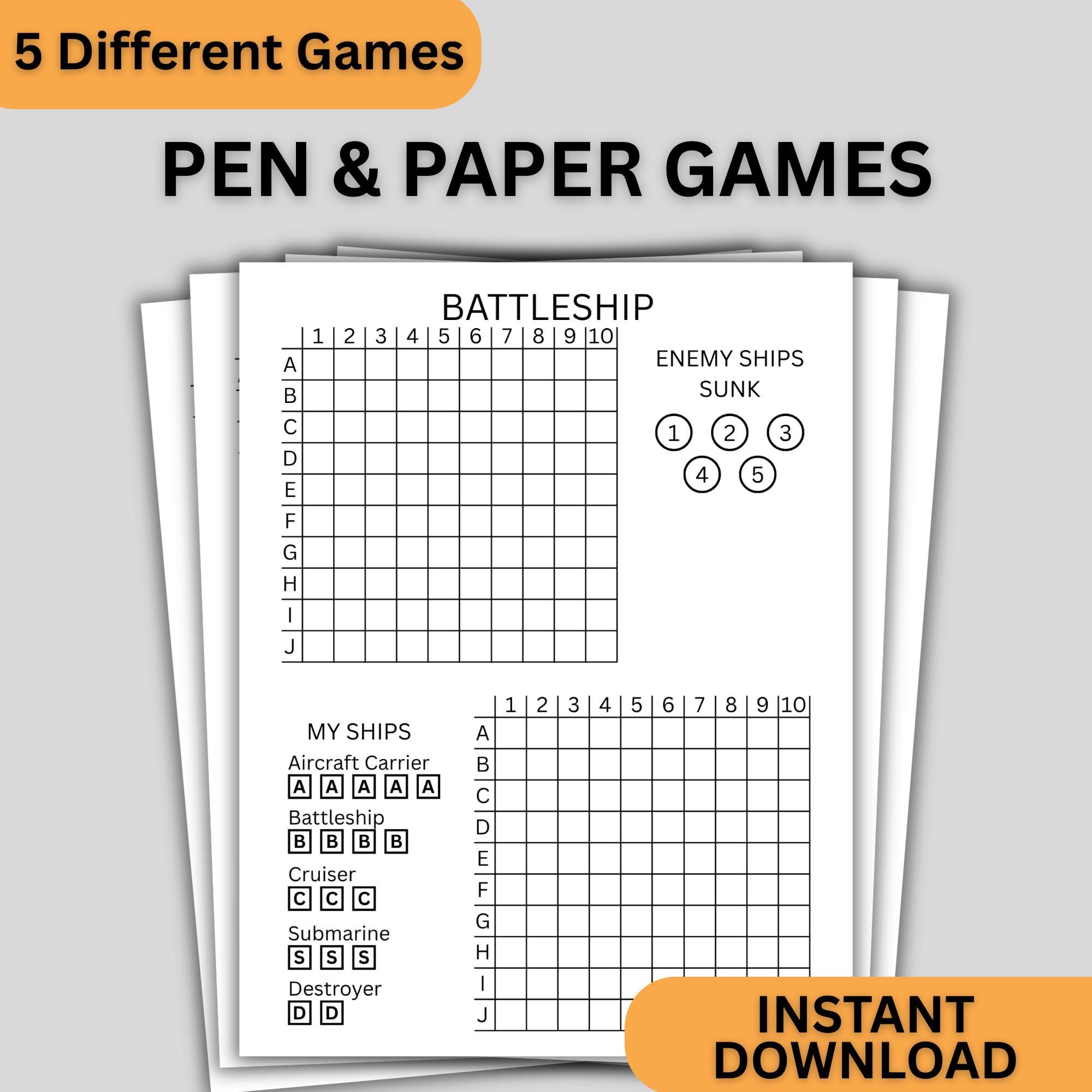 Printable Pen and Paper Games – 5 Game Bundle | Tic Tac Toe, Hangman ...