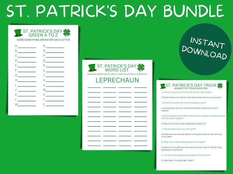 St Patricks Day Game Bundle, St Patricks Trivia, St Patricks Party ...