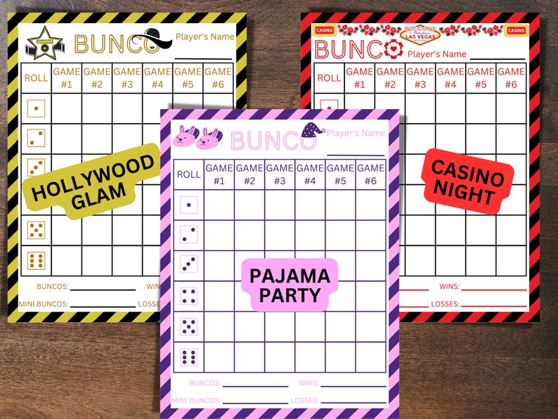 Themed Bunco Score Sheets, Bunco Score Cards, Bunco Tally Sheets, Bunco ...