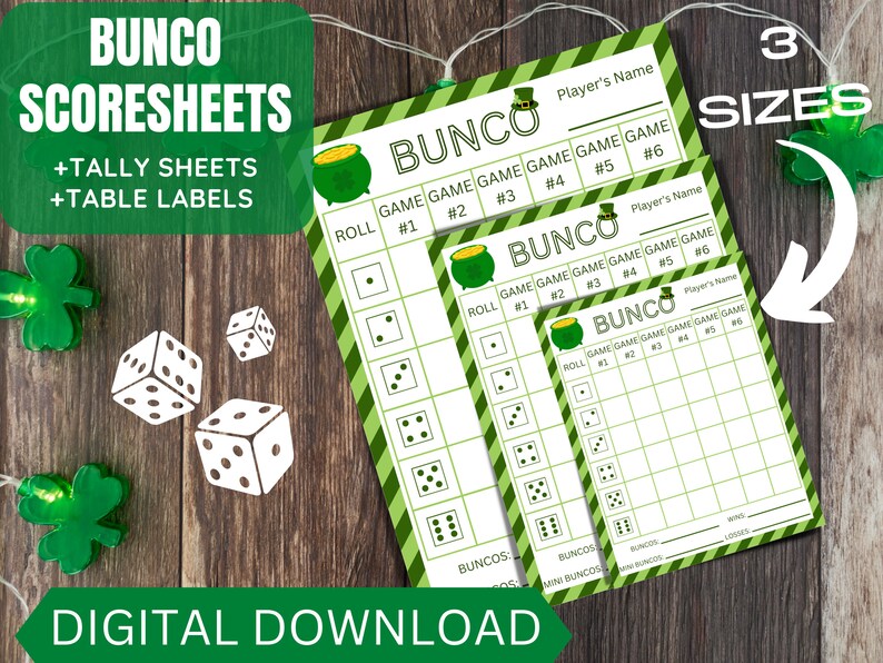 March Bunco Score Sheets, St Patricks Day Bunco Score Cards, Bunco ...