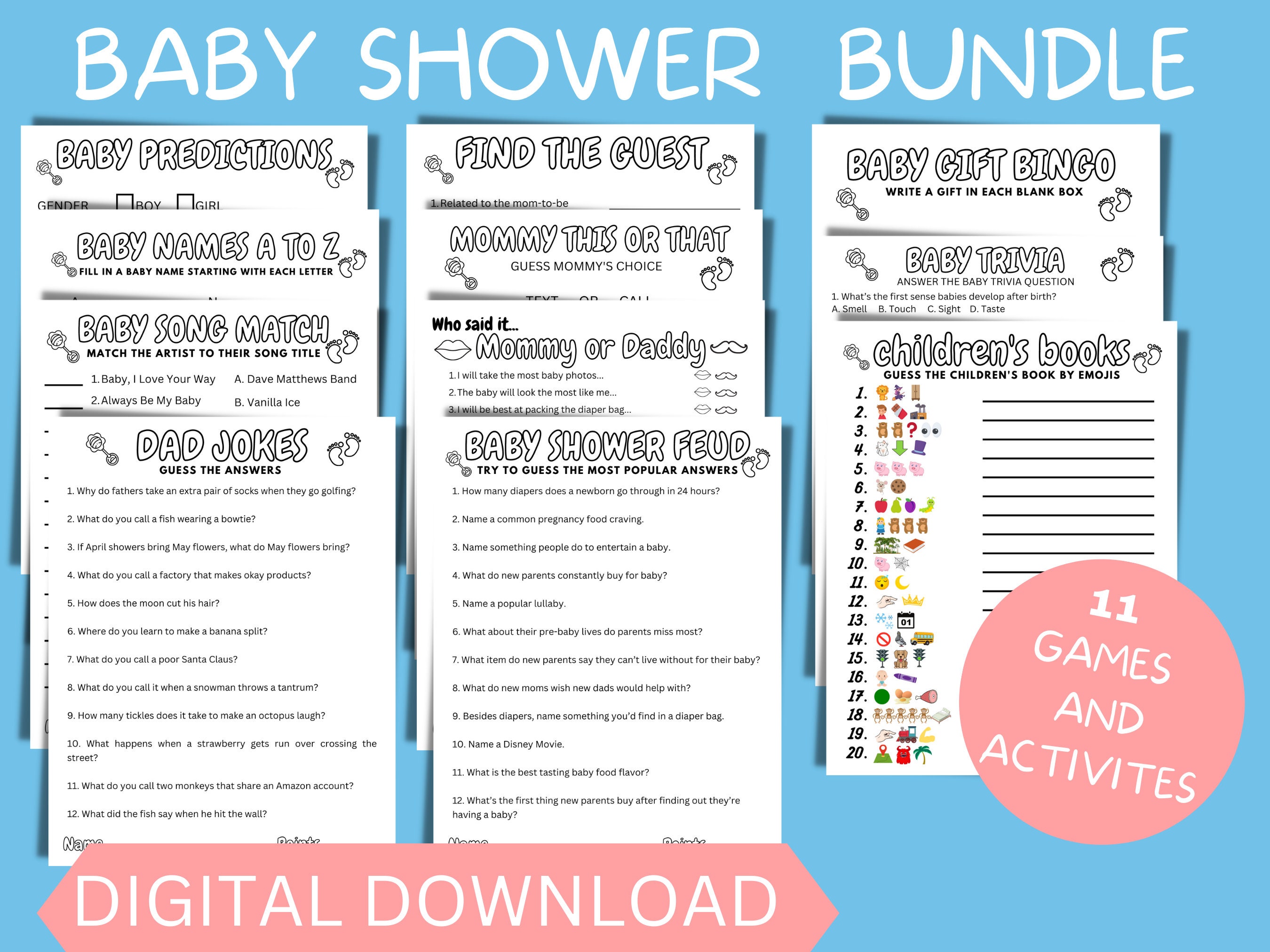 Baby Shower Games Bundle Baby Shower Activities Baby Shower - Etsy