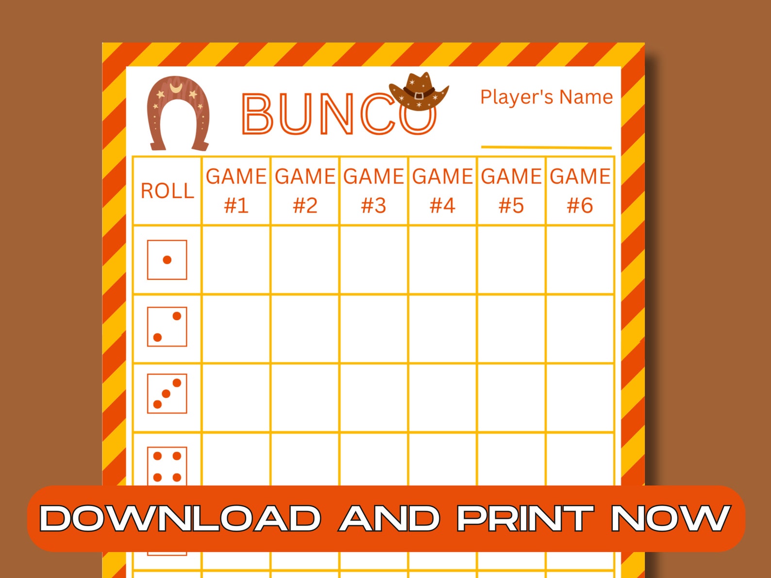 Country Western Bunco Score Sheets, Country Bunco Score Cards, Bunco ...