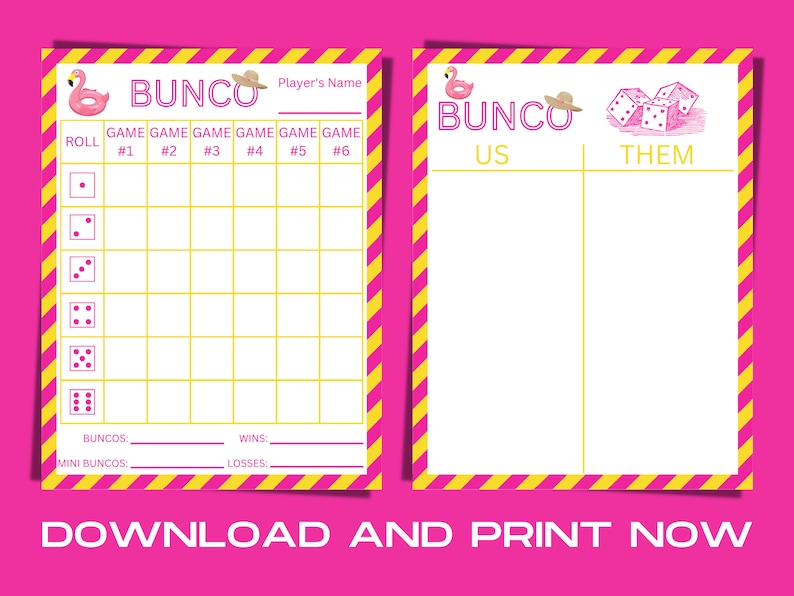 Summer Bunco Score Sheets, Pool Party Bunco Score Cards, Bunco Tally ...
