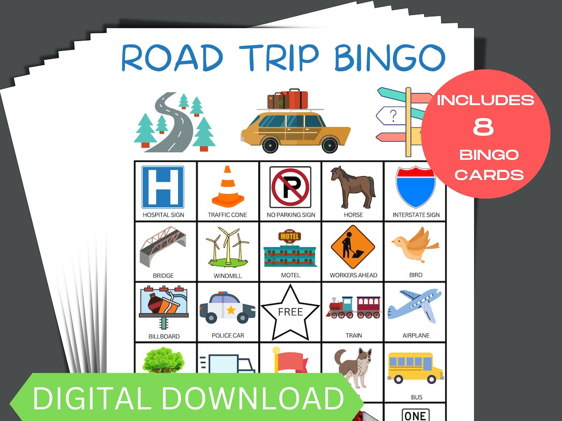 Road Trip Bingo, Car Bingo, Road Trip Activity, Road Trip Games, Car ...