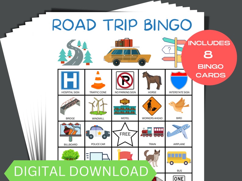 Road Trip Bingo, Car Bingo, Road Trip Activity, Road Trip Games, Car ...
