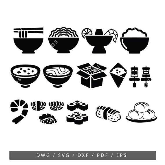 Asian Food SVG Bundle Japanese Vector Sushi Roll DWG Ramen - Etsy