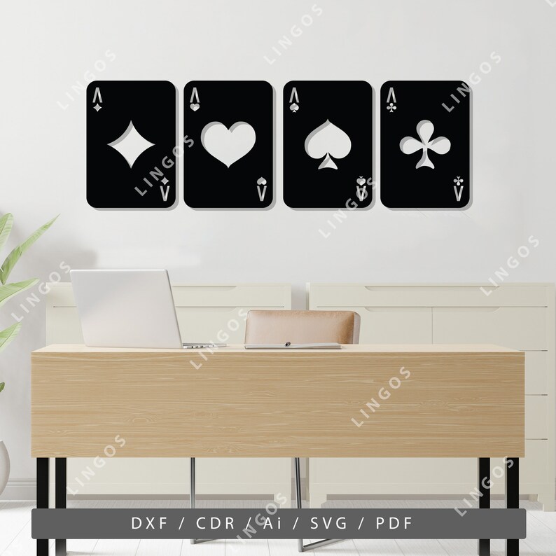 Playing Cards Design Aces Svg Dxf Files Wall Sticker Engraving - Etsy
