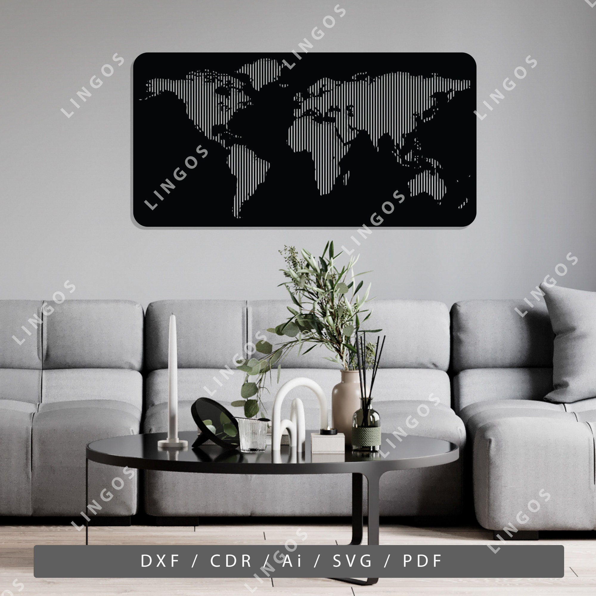 World Map DXF Global Map Silhouette Travel Home Decor Layer - Etsy