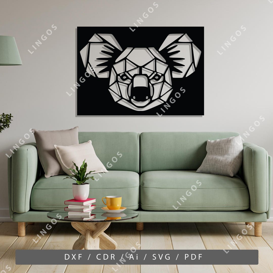 Geometric Koala SVG | Polygon Animal Wall Art DXF | Laser Cut Koala ...