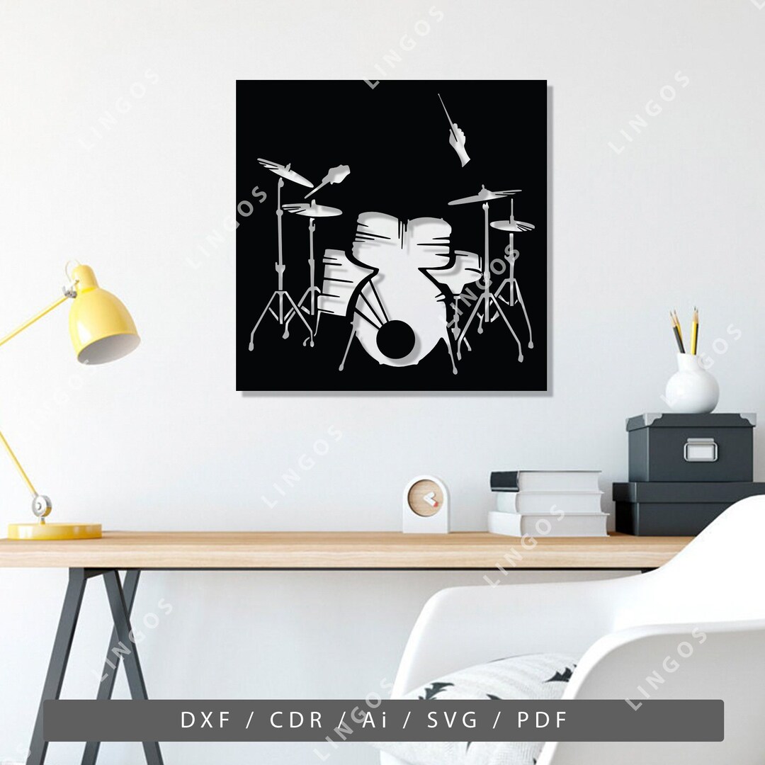 Drummer Wall Decor, Drums Vector, Drum Kit Silhouette, Clipart, Digital ...