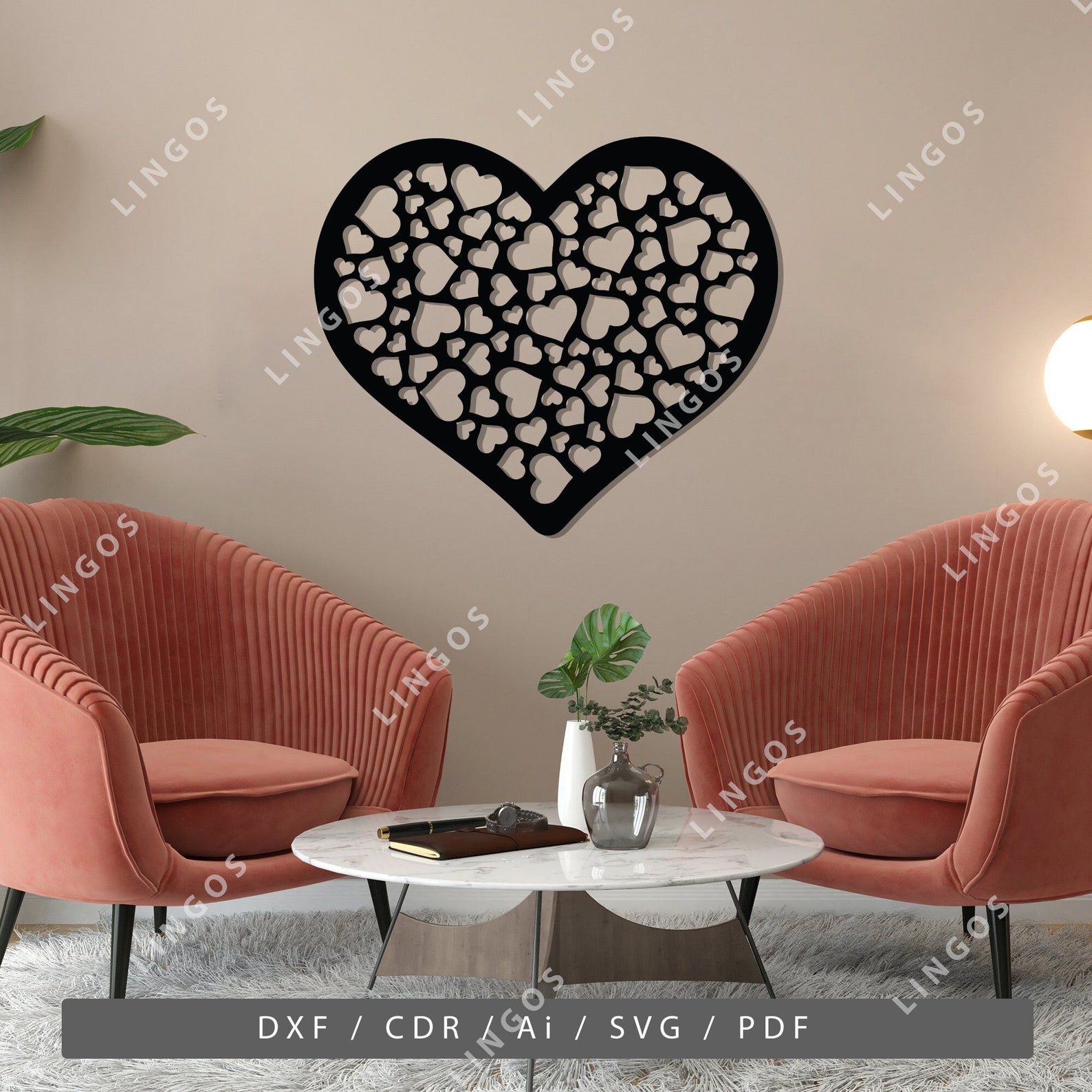 Heart Laser Cut Svg DXF Files Wall Sticker Engraving Decal - Etsy