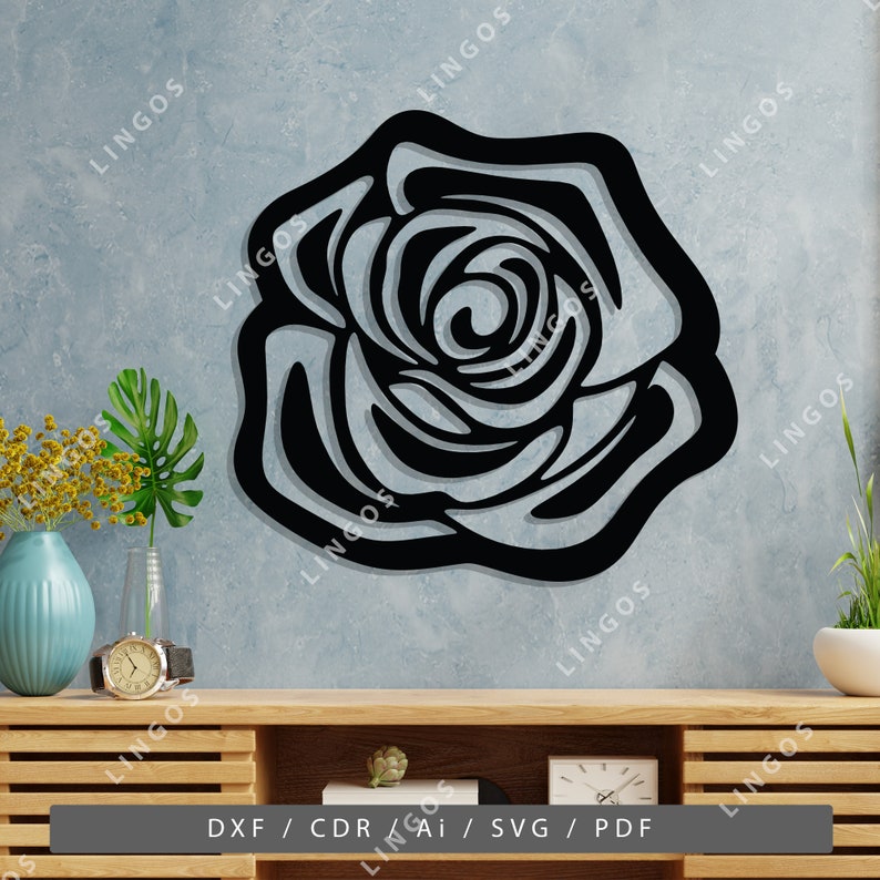 Rose Vector Flower DXF File Wall Decor Cnc Cutting Instant | Etsy
