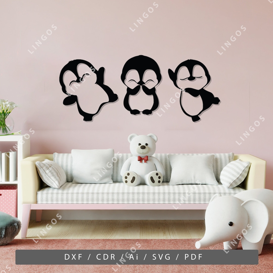 Penguin Design Laser Cut Svg Dxf Files Wall Sticker Engraving Decal ...