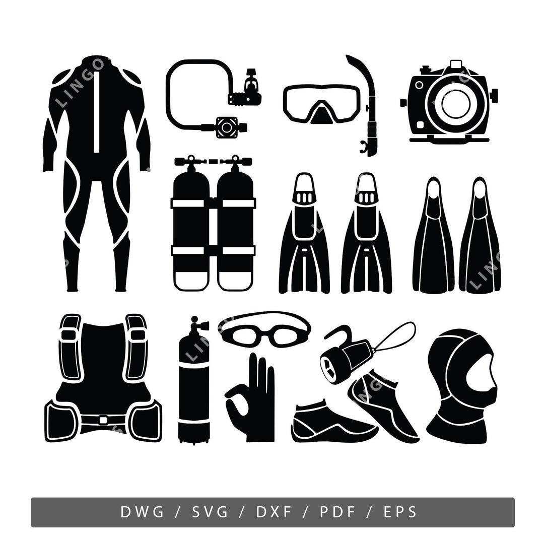 Diving Equipment SVG Bundle, Dive Vector, Underwater DWG, Scuba Diving ...