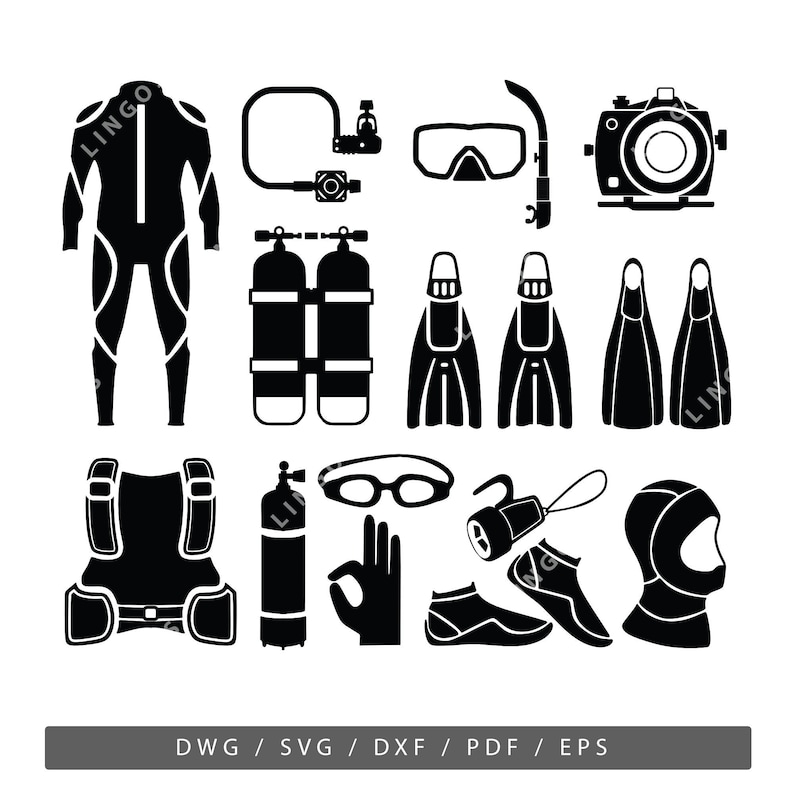 Diving Equipment SVG Bundle Dive Vector Underwater DWG - Etsy