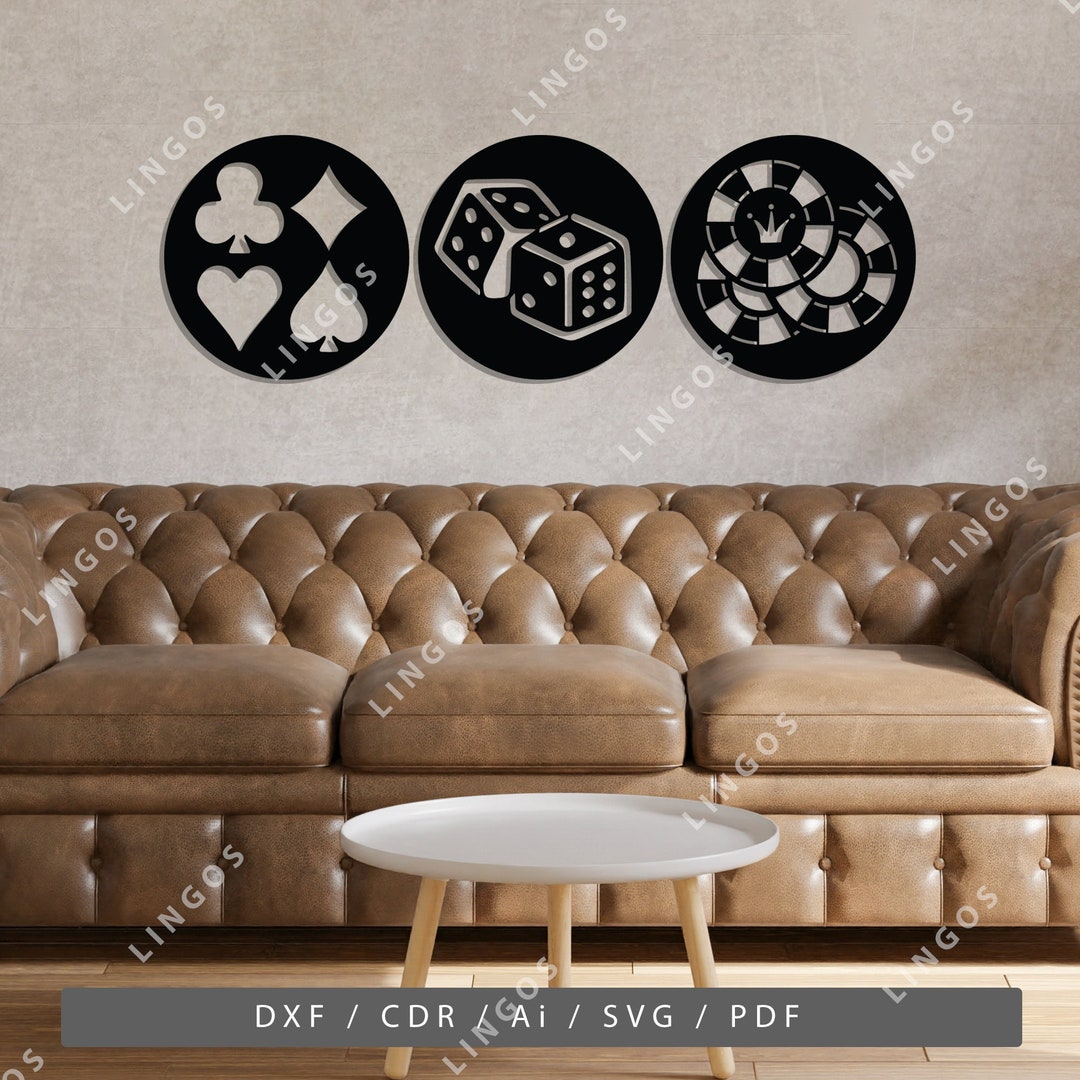 Casino Symbols Wall Decor, Poker Chip DXF, Gaming House SVG File ...