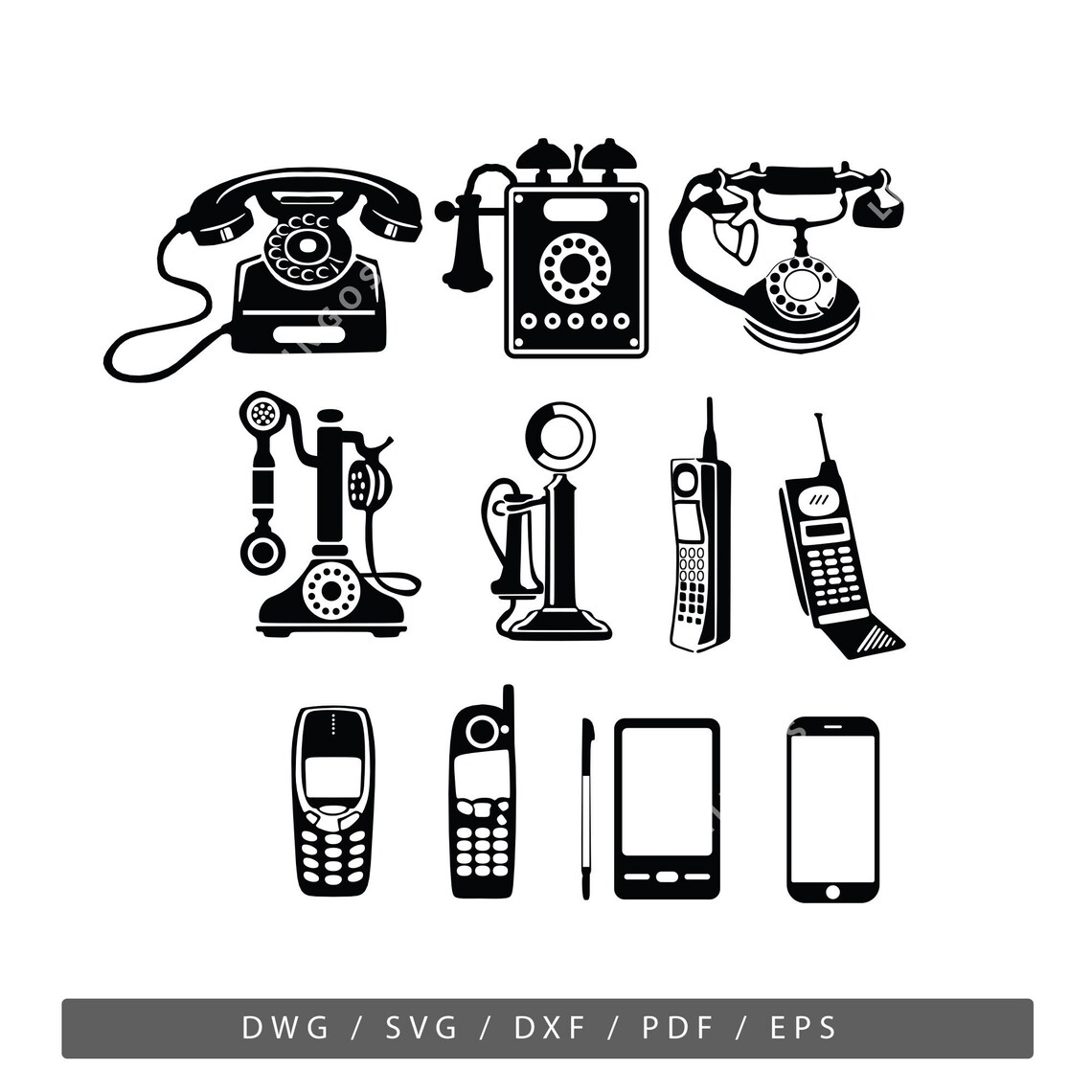 Telephone Bundle Svg Smartphone Digital Files Phone Vector | Etsy