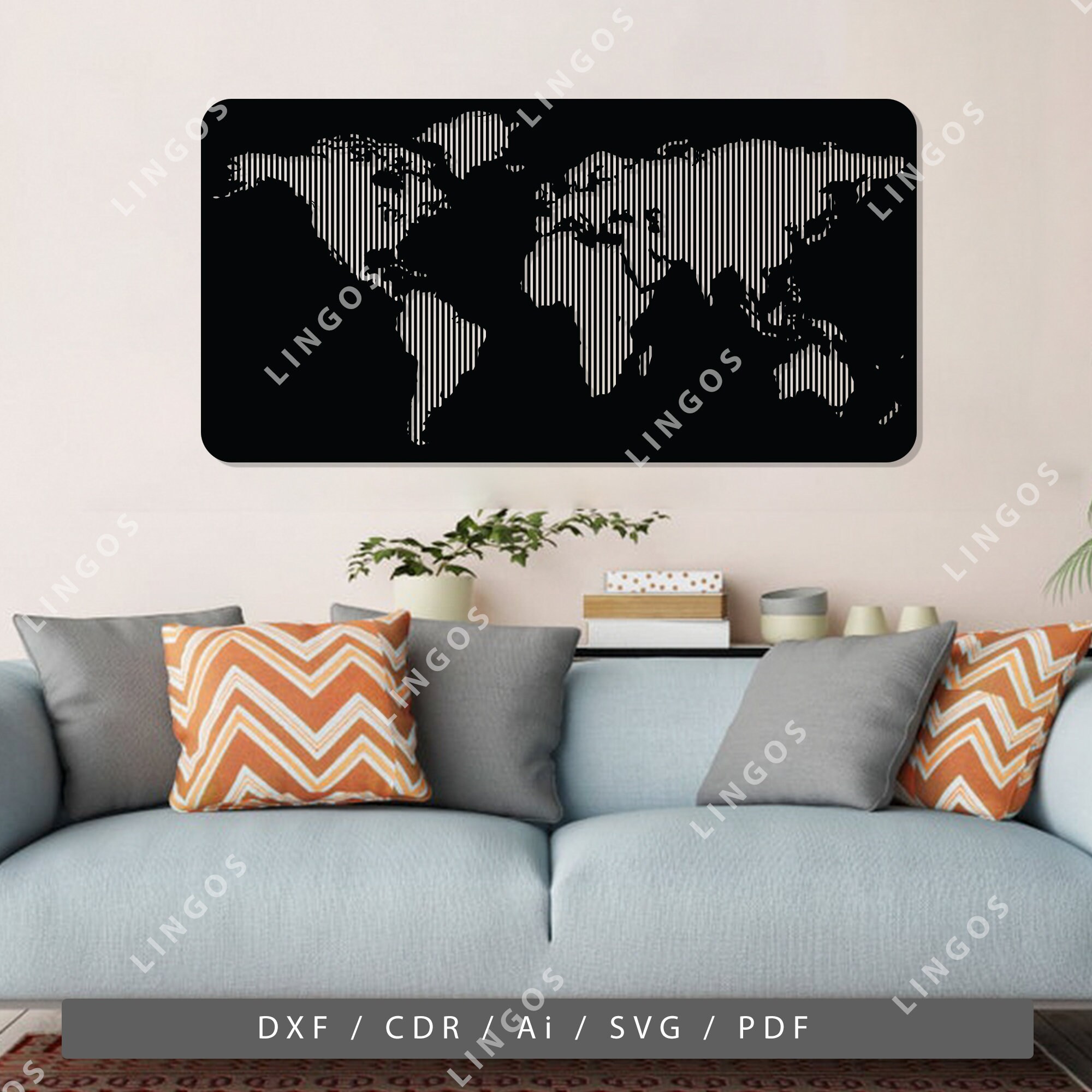 World Map DXF Global Map Silhouette Travel Home Decor Layer - Etsy