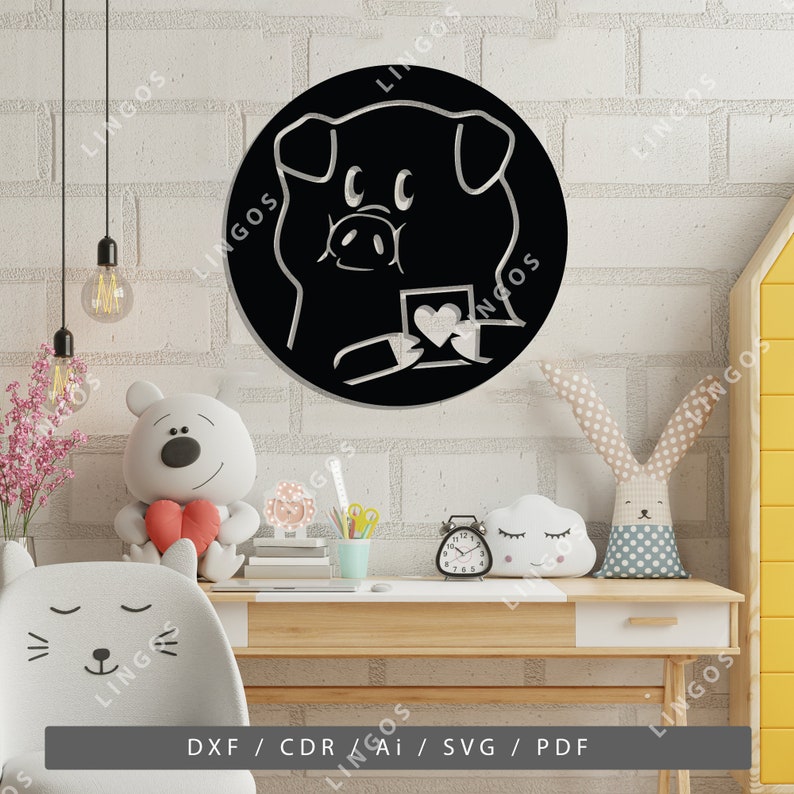 Cute Pig Design Dxf, Animal Laser Cut, Pig Face Wall Decor, Cdr, Ai ...