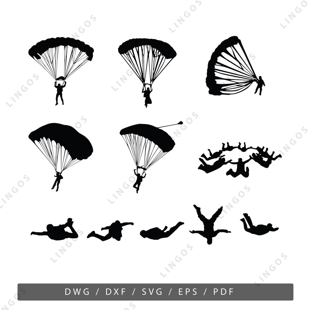Parachute Vector, Chute SVG Bundle, Jump Pdf File, Parachuting DWG, Dxf ...