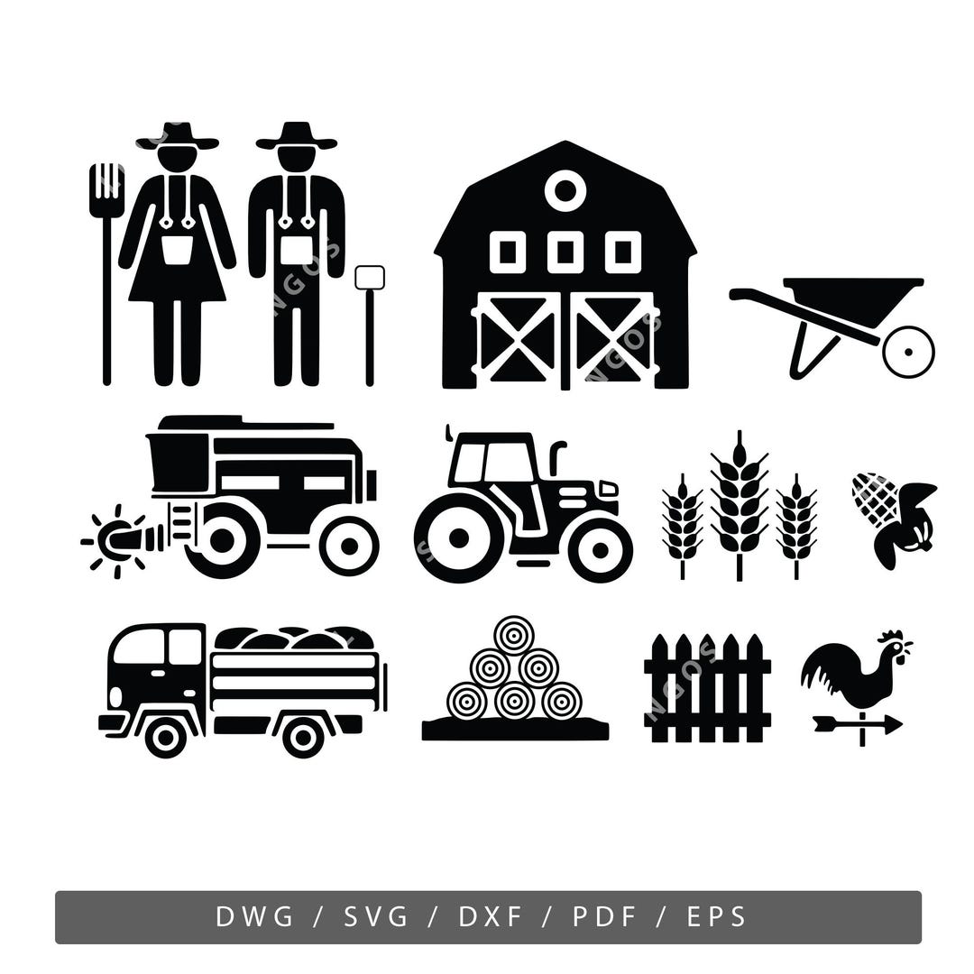 Farm Life SVG Bundle: Tractor, Barn, Farmer Silhouettes (digital ...