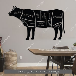 Beef Cuts Silhouette, Butcher Wall Art, Cow Butcher Meat Vector, Steak ...