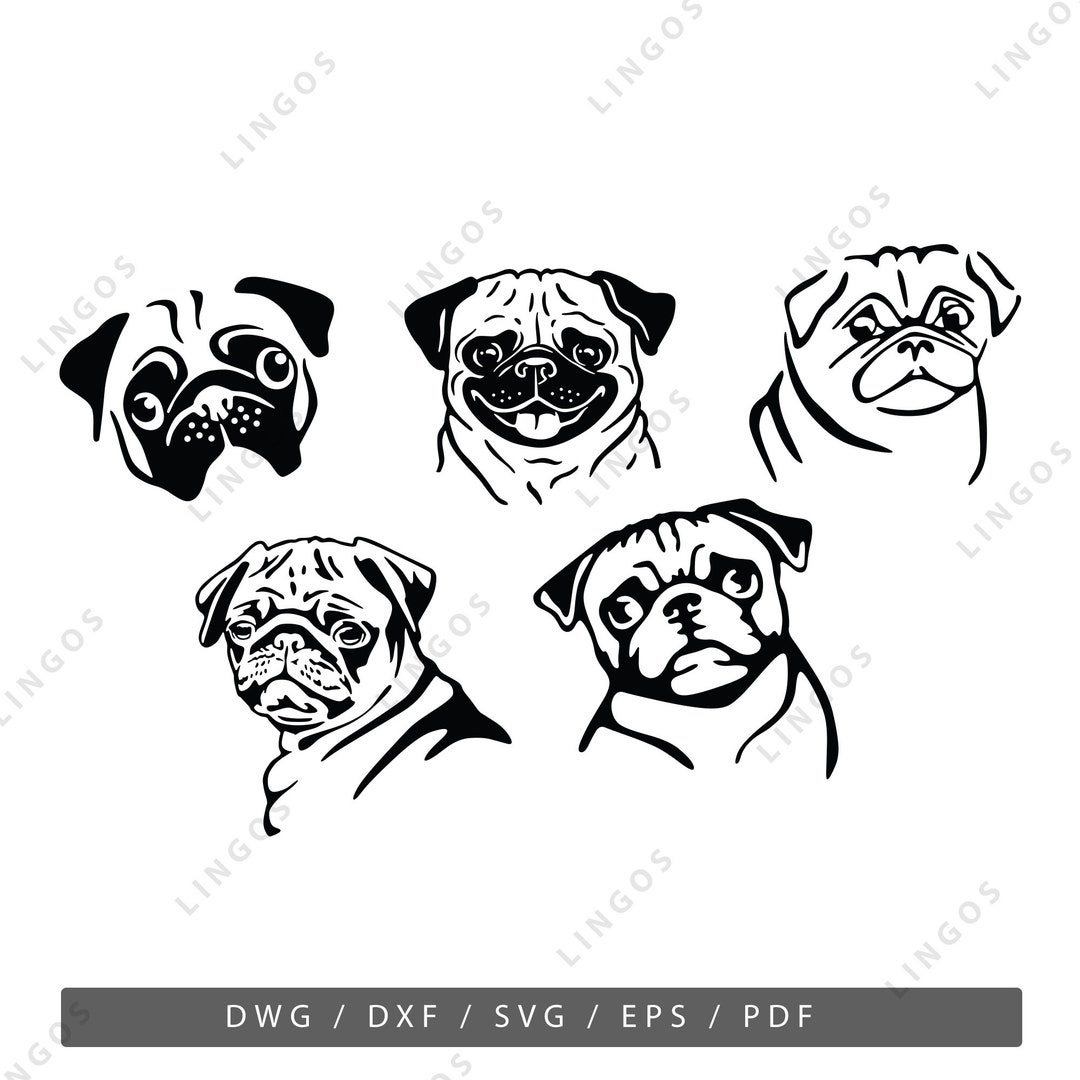 Pug SVG File,animal Bundle Vector,dog Silhouette,pdf,dwg,eps,ornamental ...
