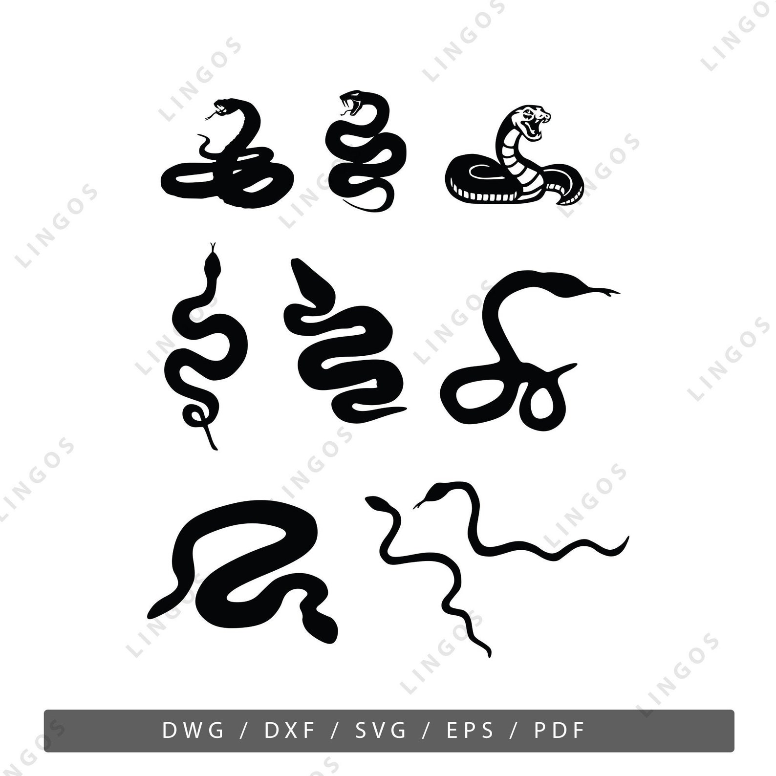 Snake Vector, Serpent SVG Bundle, Reptile Pdf File, Animal DWG, Dxf ...