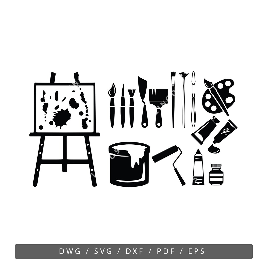 Painting Tool SVG, Artist Bundle Vector, Equipment Silhouette, Painter ...