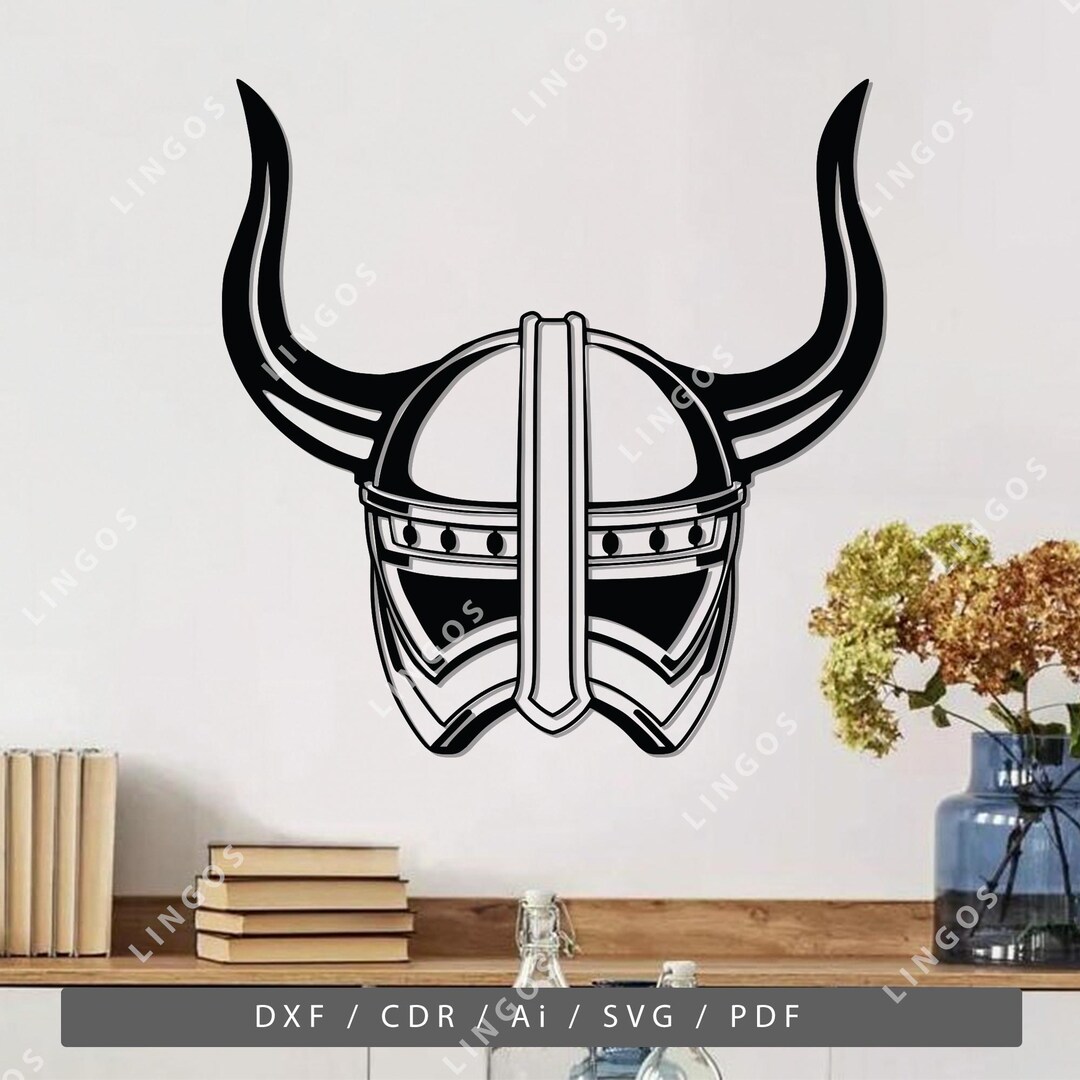 Viking Helmet Wall Art PDF, DXF Design | Horned Warrior Cdr, Ai, SVG ...