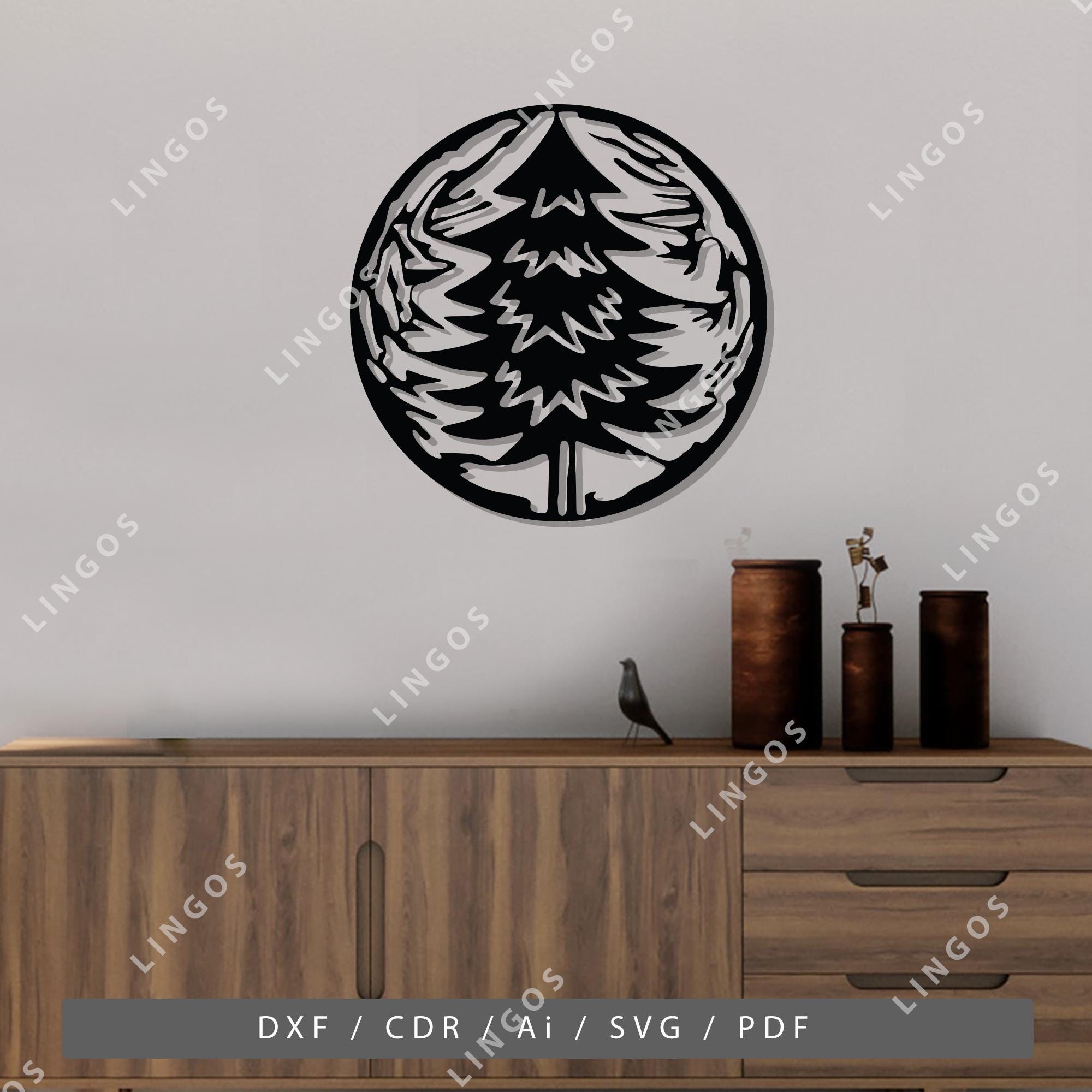 Round Pine Tree Wall Art SVG : Forest DXF for Laser Cutting - Etsy