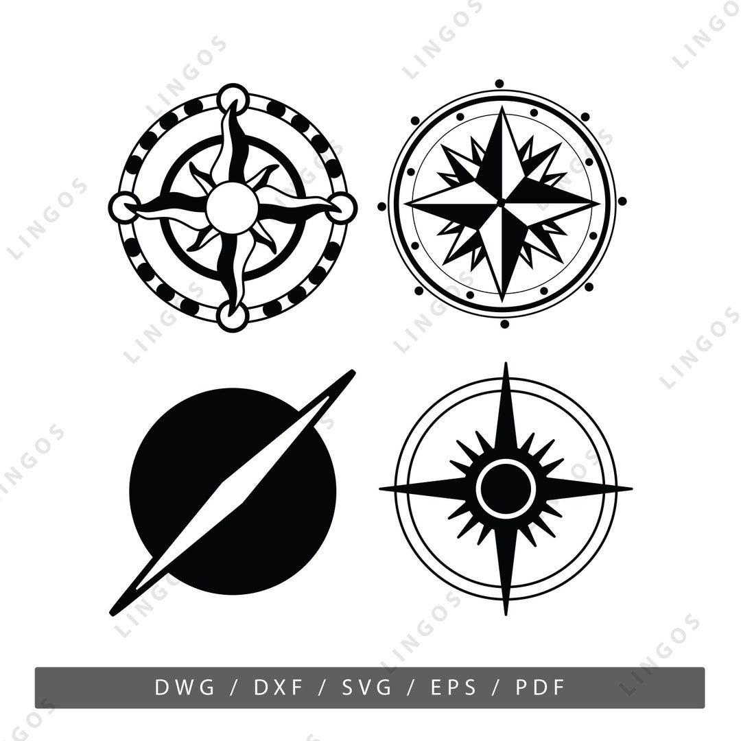 Compass Banner SVG File, Nautical Compass Bundle Vector, Silhouette ...