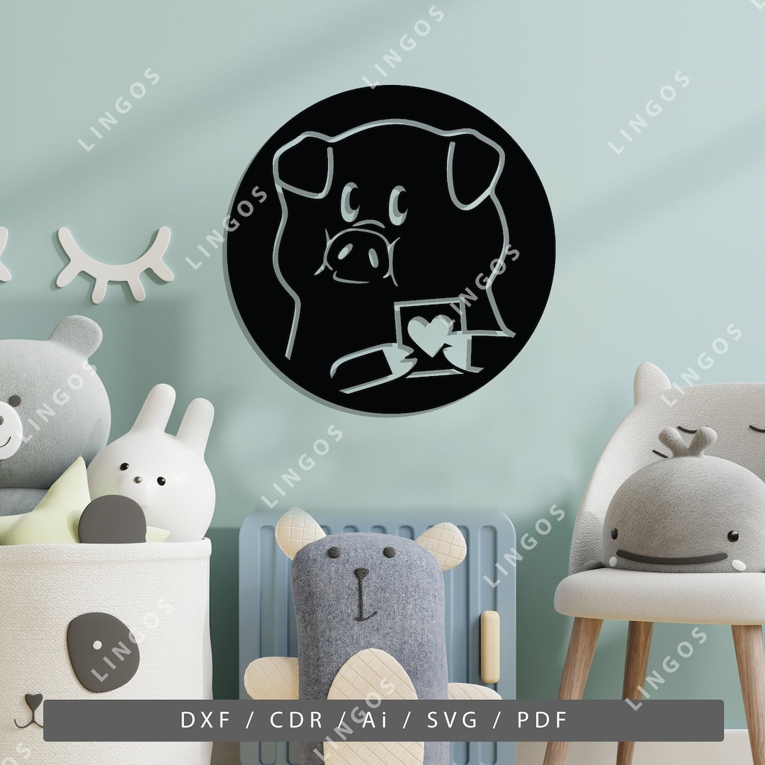 Cute Pig Design Dxf, Animal Laser Cut, Pig Face Wall Decor, Cdr, Ai ...