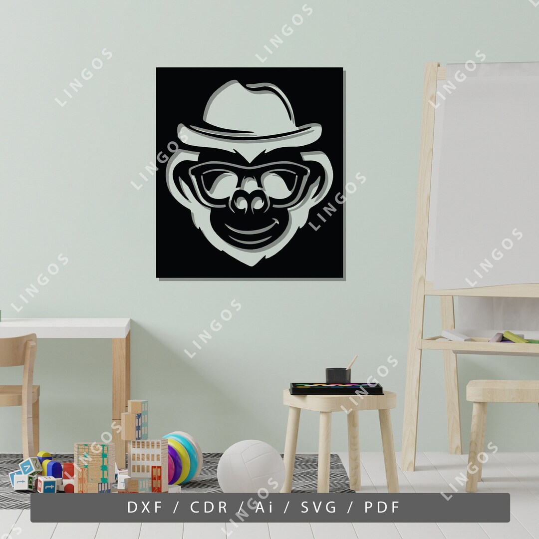 Monkey Vector, Cool Monkey DXF File, Animal Silhouette, Monkey Face ...