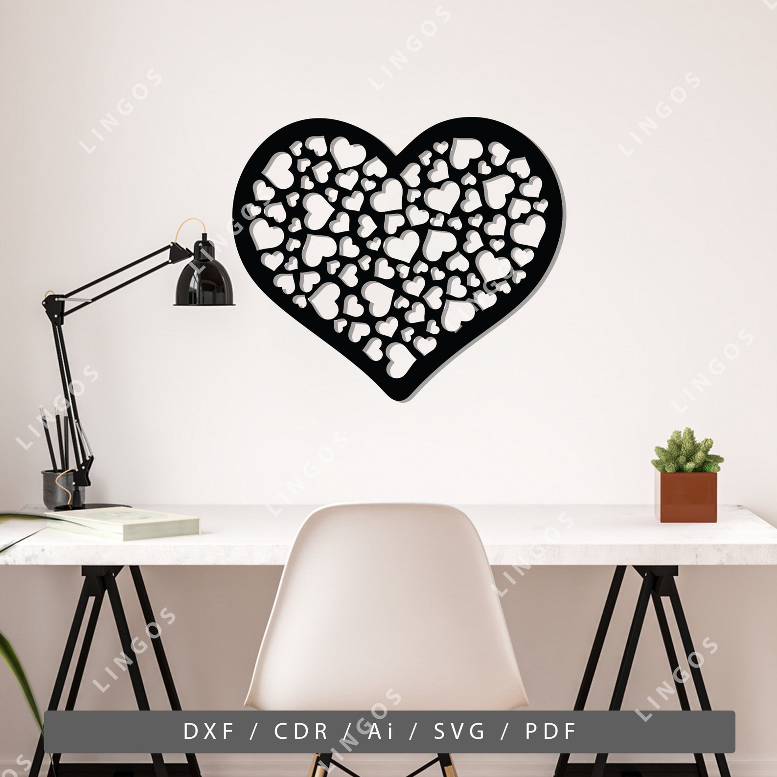 Heart Laser Cut Svg DXF Files Wall Sticker Engraving Decal - Etsy